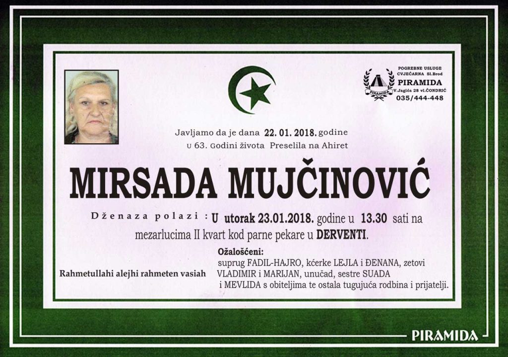 22. siječnja 2018. – Piramida | pogrebne usluge i cvjećarna