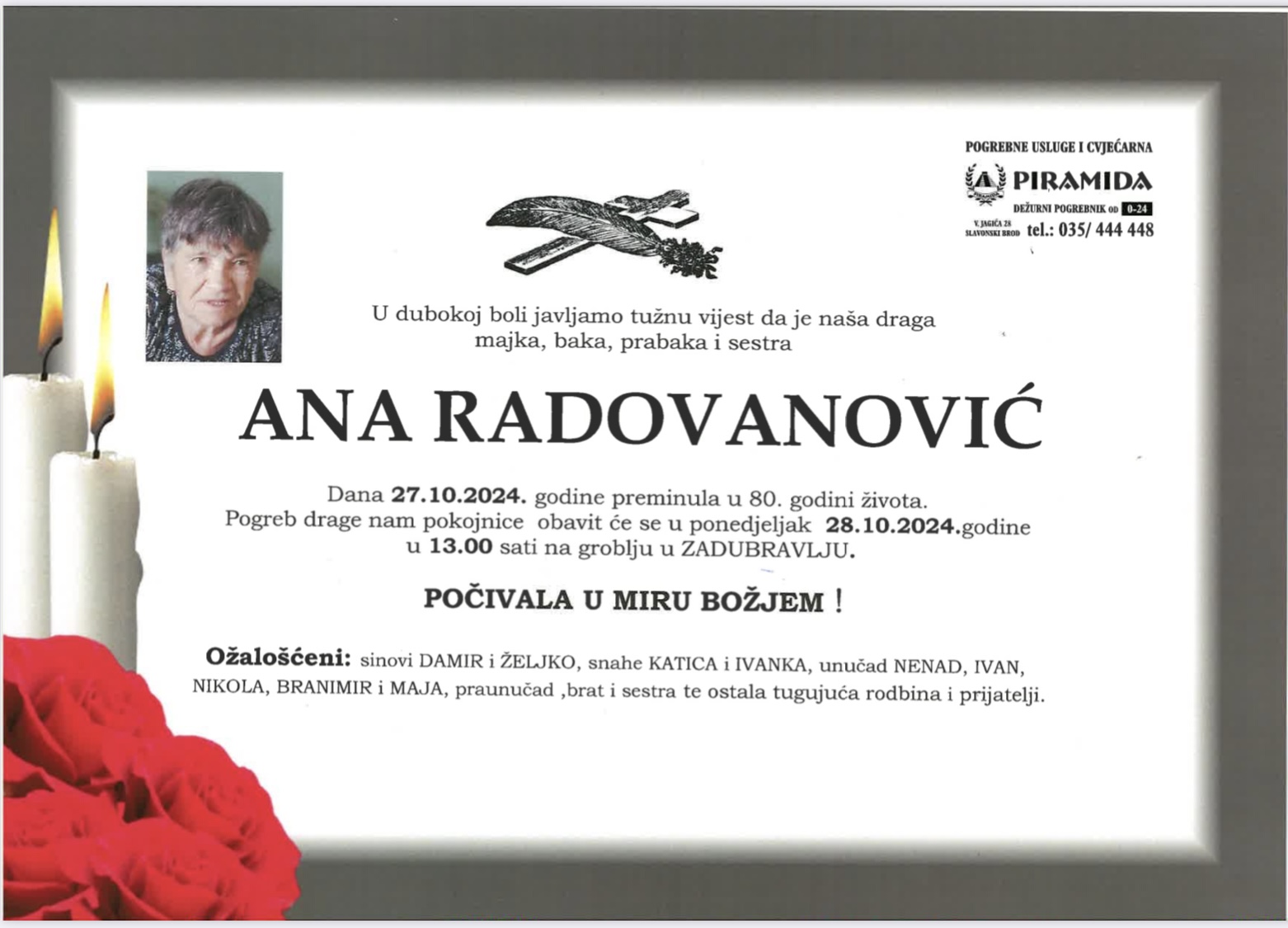 Osmrtnice – Piramida | pogrebne usluge i cvjećarna