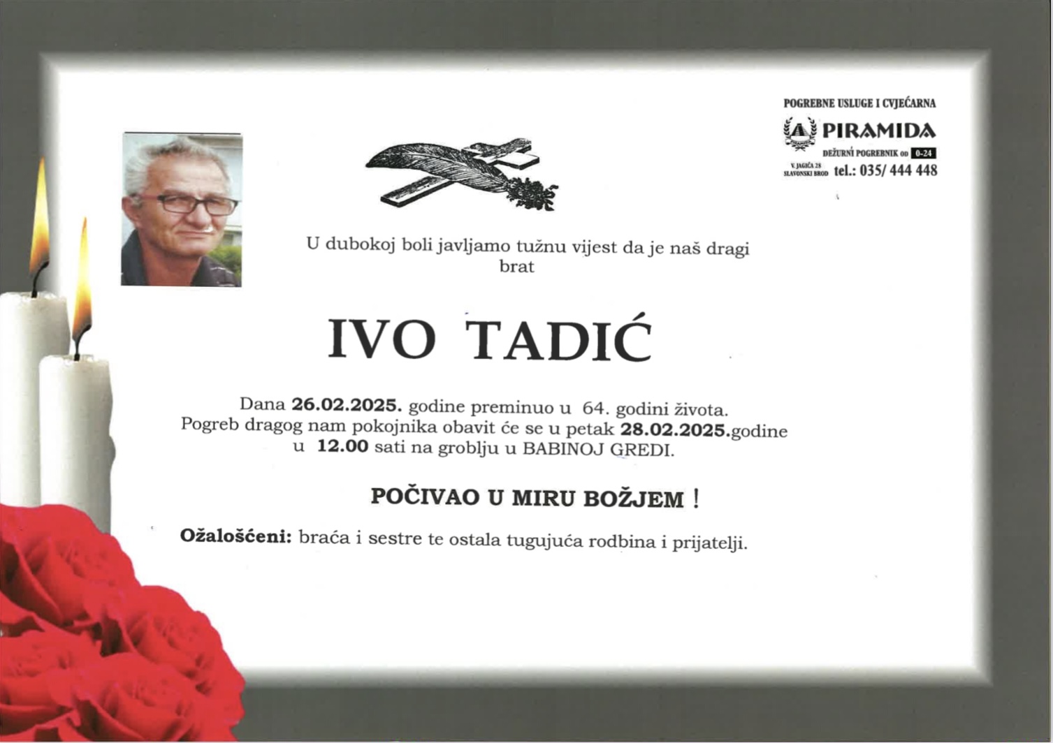 Osmrtnice – Piramida | pogrebne usluge i cvjećarna